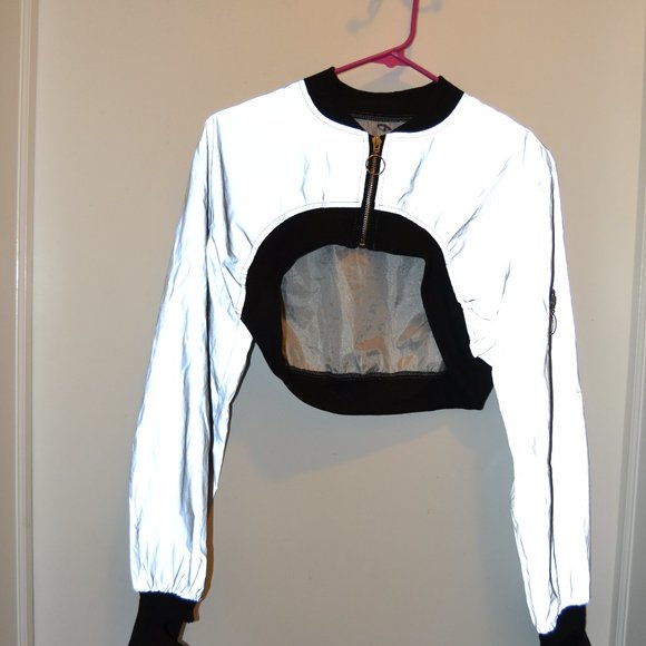 Jackets & Coats | Reflective Silver Grey Bra Breast Exposing Half ...